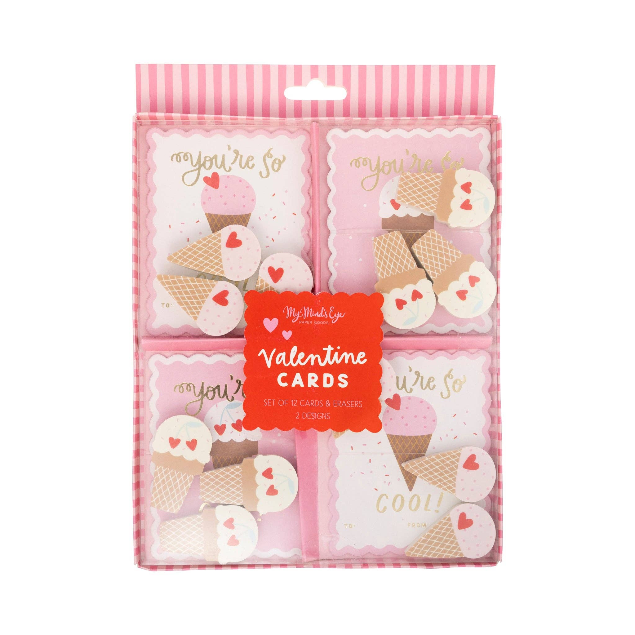 Ice Cream Valentine Cards with Erasers – Classroom Exchange Set – Chief ...